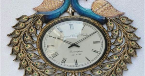 Two Peacock Dancing Clock Wall Hanging